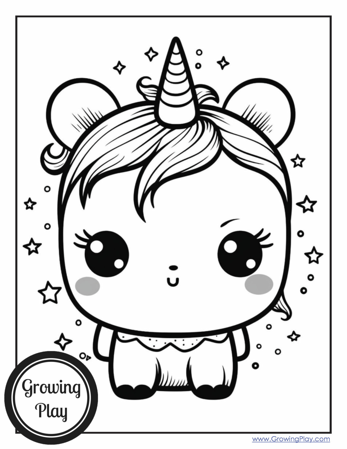 Cute Kawaii Unicorn Coloring Pages FREE - Growing Play