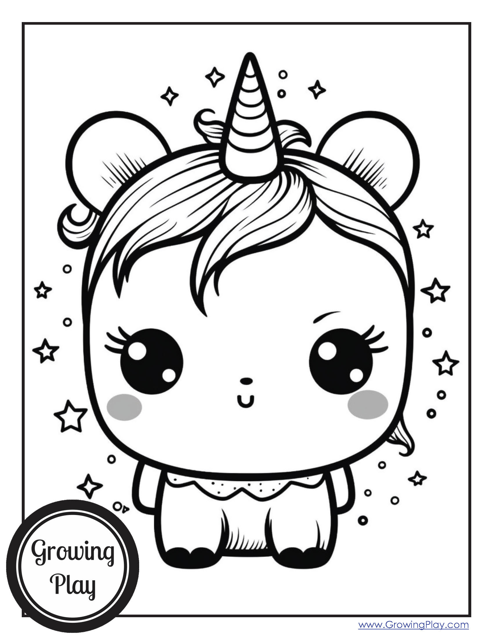 Cute Kawaii Unicorn Coloring Pages FREE - Growing Play