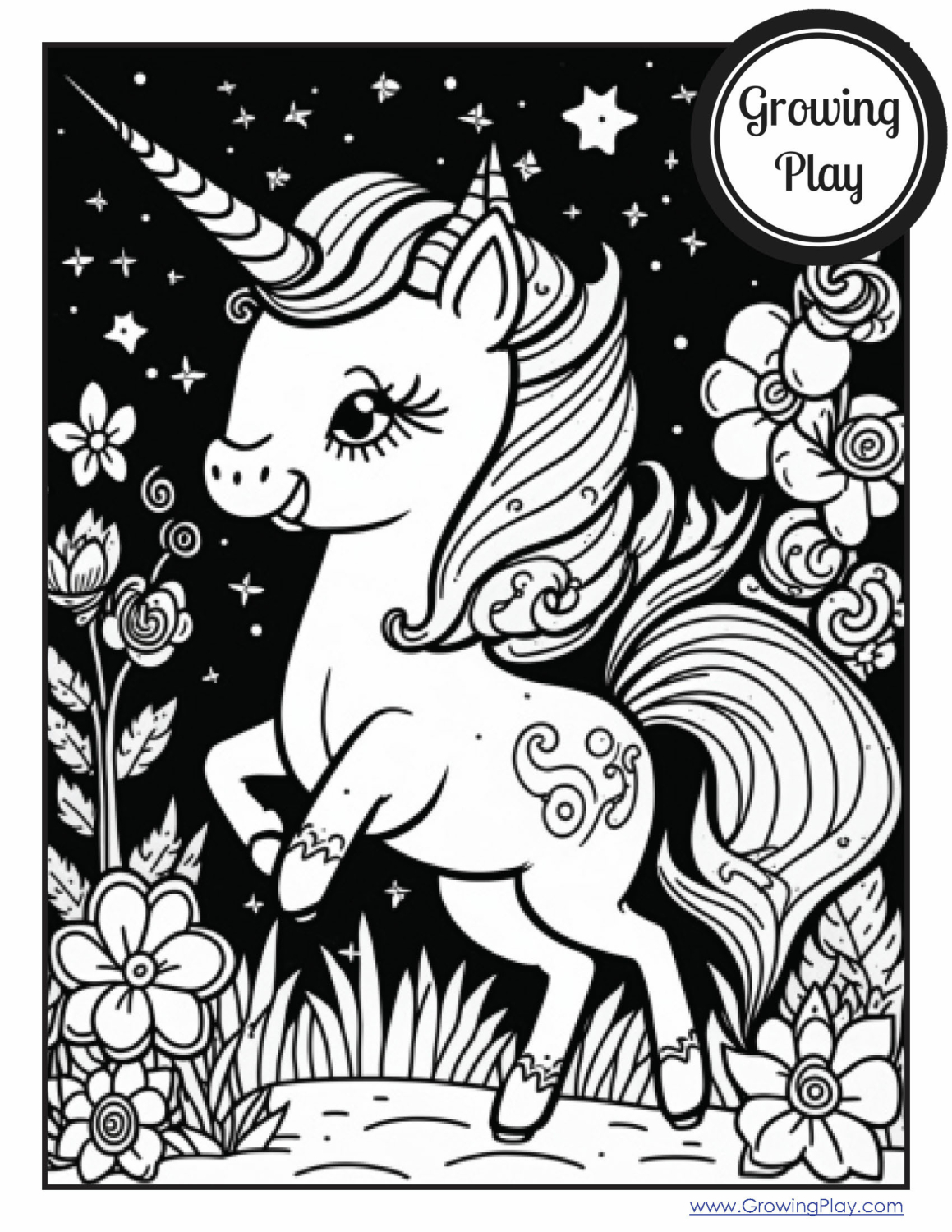 Cute Kawaii Unicorn Coloring Pages FREE - Growing Play
