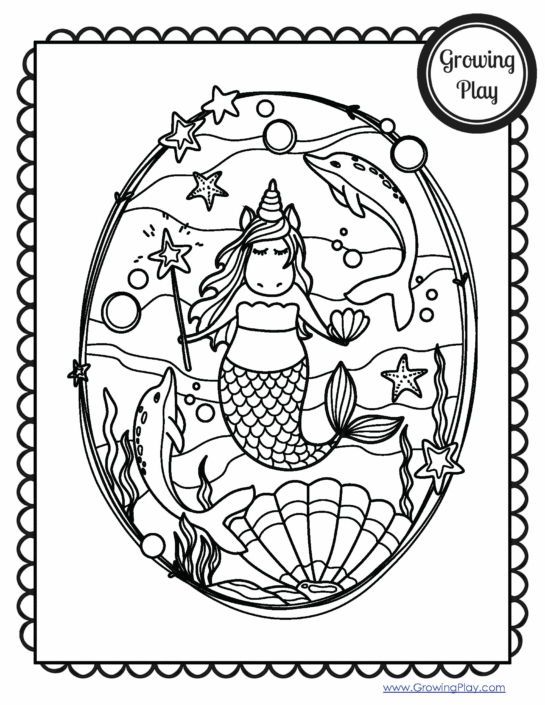 Unicorn Mermaid Coloring Pages FREE - Growing Play
