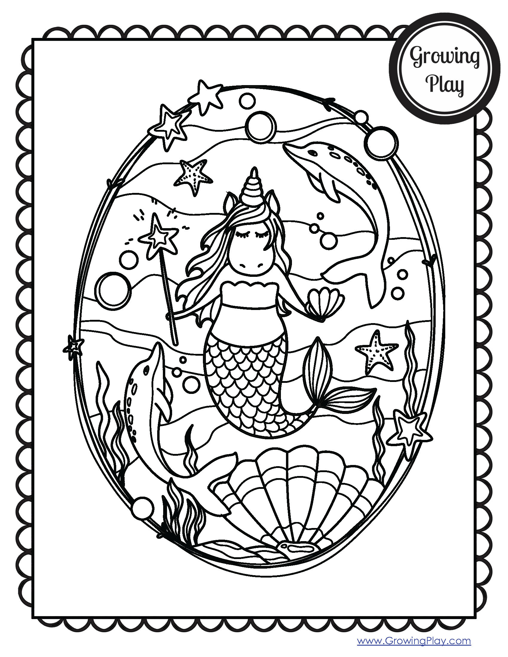 Unicorn Mermaid Coloring Pages FREE - Growing Play