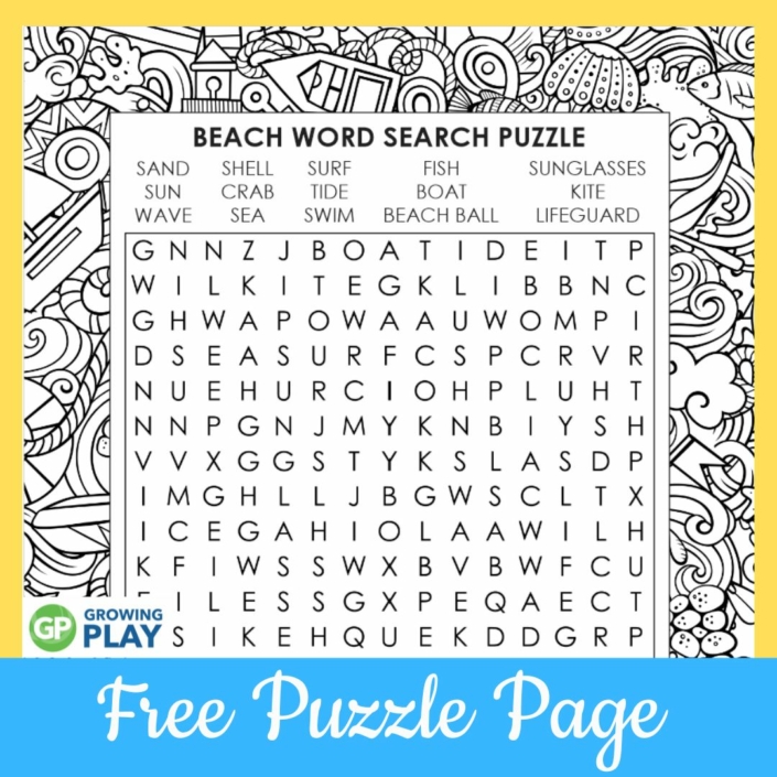 Free Beach Word Search Printable - Growing Play