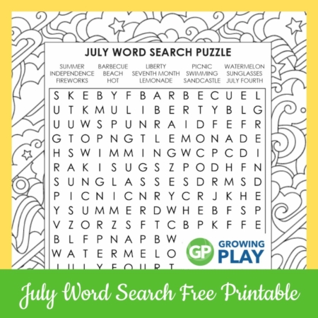 July Word Search Free Printable - Growing Play