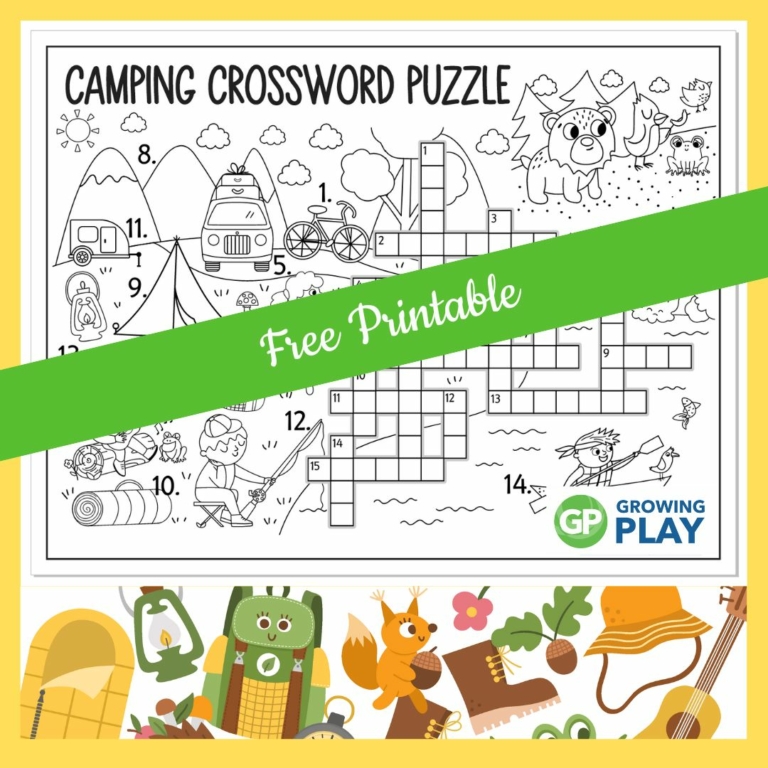 Camping Crossword Puzzle Free Printable - Growing Play