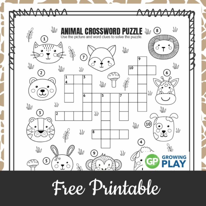 Animal Crossword Puzzle - Free Printable - Growing Play