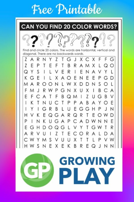 Colors Word Search Free Printable: A Rainbow of Fun! - Growing Play