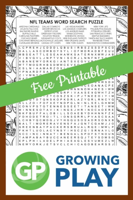 NFL Teams Word Search Puzzle - Free Printable - Growing Play