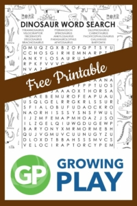Dinosaur Word Search Puzzle - Free - Growing Play