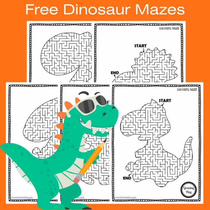 Dinosaur Maze PDF Packet - Free Printables - Growing Play