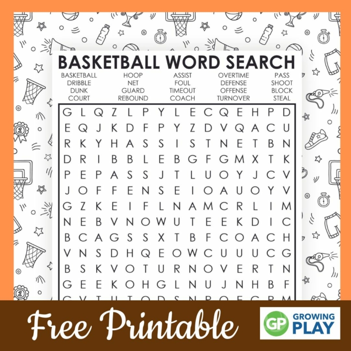 Basketball Word Search Free Printable - Growing Play