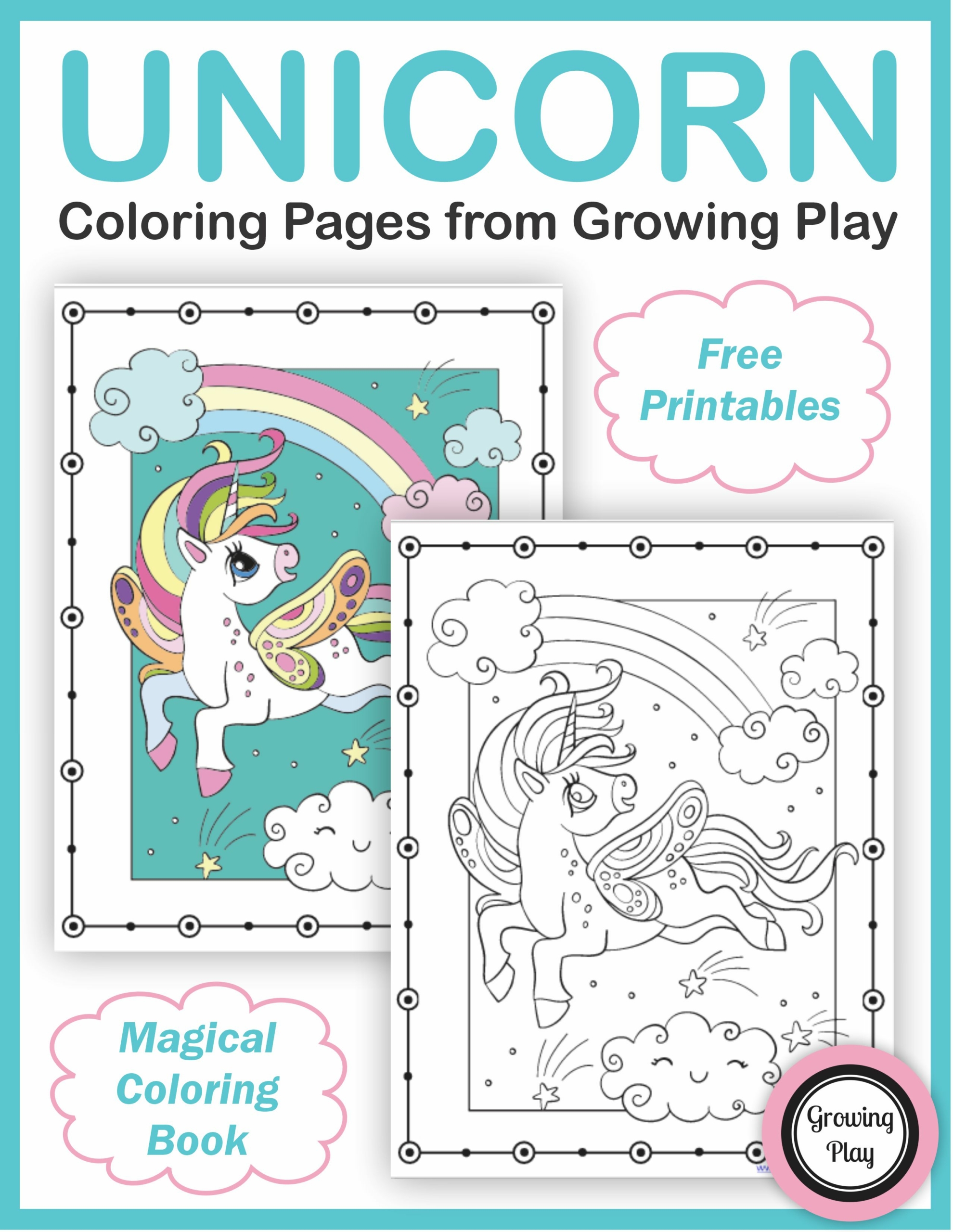 Unicorn Coloring Pages for Kids - Free Printable Sheets - Growing Play