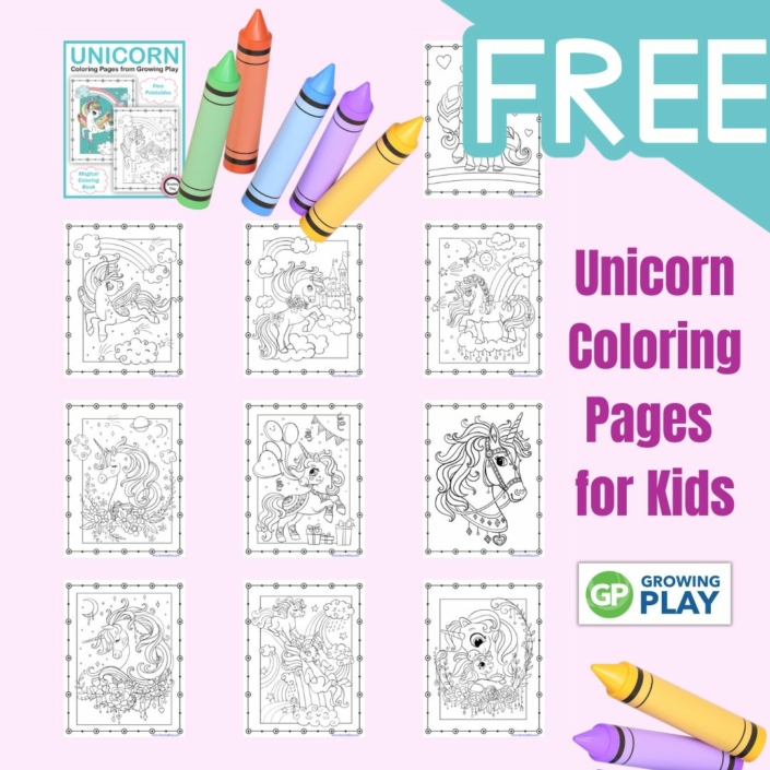 Unicorn Coloring Pages for Kids - Free Printable Sheets - Growing Play