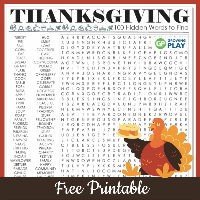 Thanksgiving Word Search Hard Printable Free Puzzles - Growing Play
