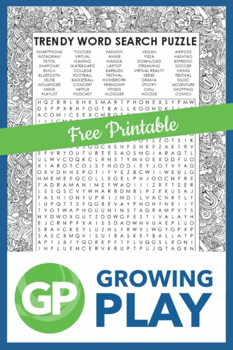 Word Search for Teens - Free Printable Puzzle - Growing Play