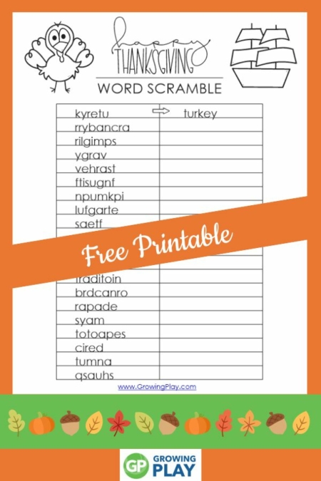 Thanksgiving Word Scramble Printable - Free - Growing Play