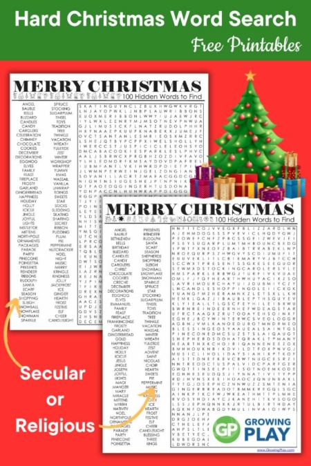 Hard Christmas Word Search Printables - Free Puzzles - Growing Play
