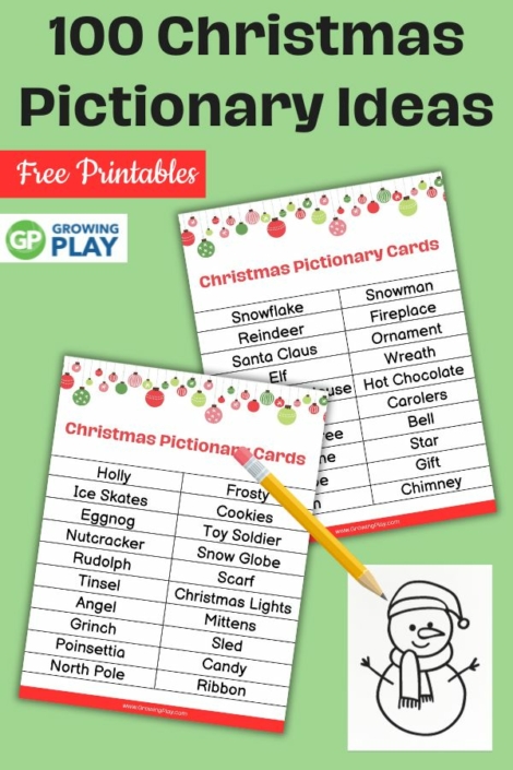 Christmas Pictionary Printable Game - Free 100 Word List - Growing Play