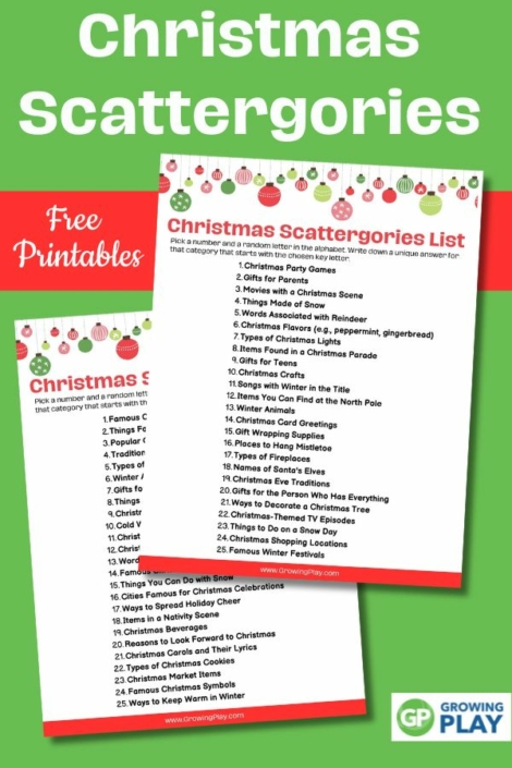 Christmas Scattergories List - Free Printable Game - Growing Play