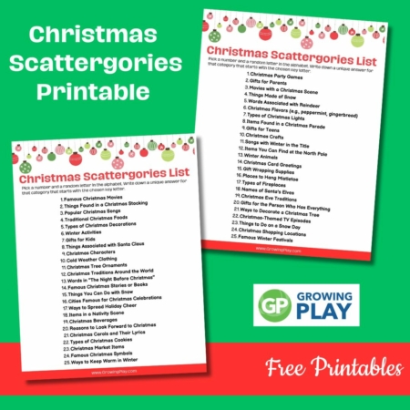 Christmas Scattergories List - Free Printable Game - Growing Play