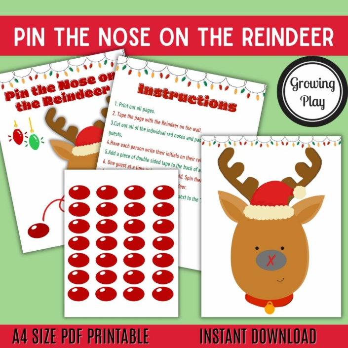 Pin the Nose on Rudolph Game- Free Reindeer Printable - Growing Play