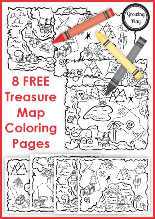 Treasure Map Coloring Pages - Free Printable PDF - Growing Play