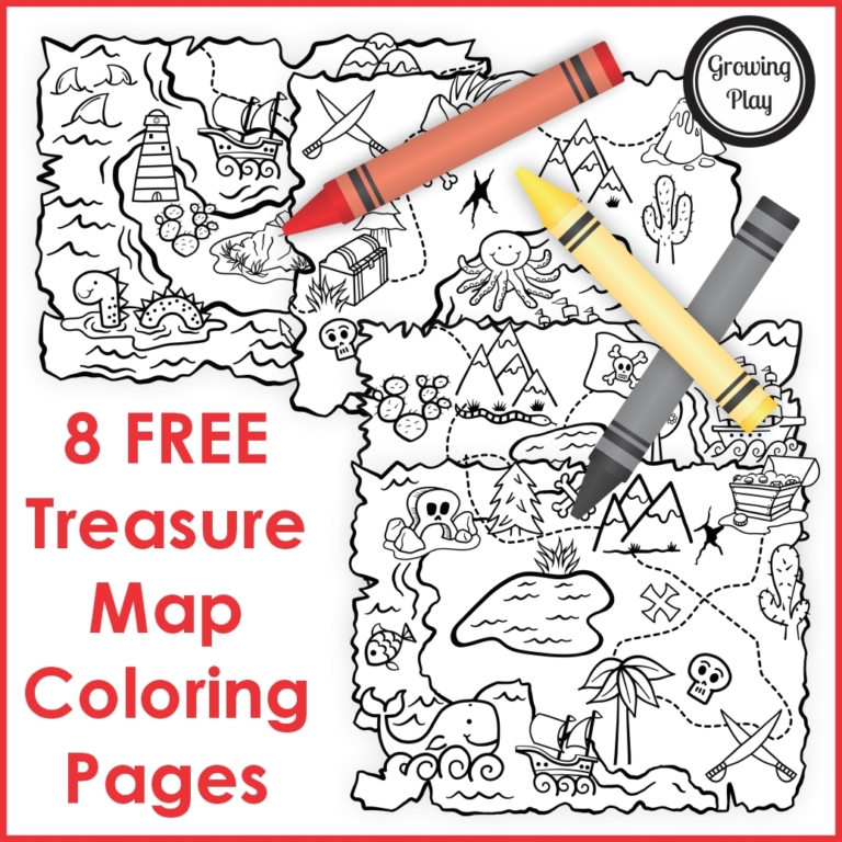 Treasure Map Coloring Pages - Free Printable PDF - Growing Play