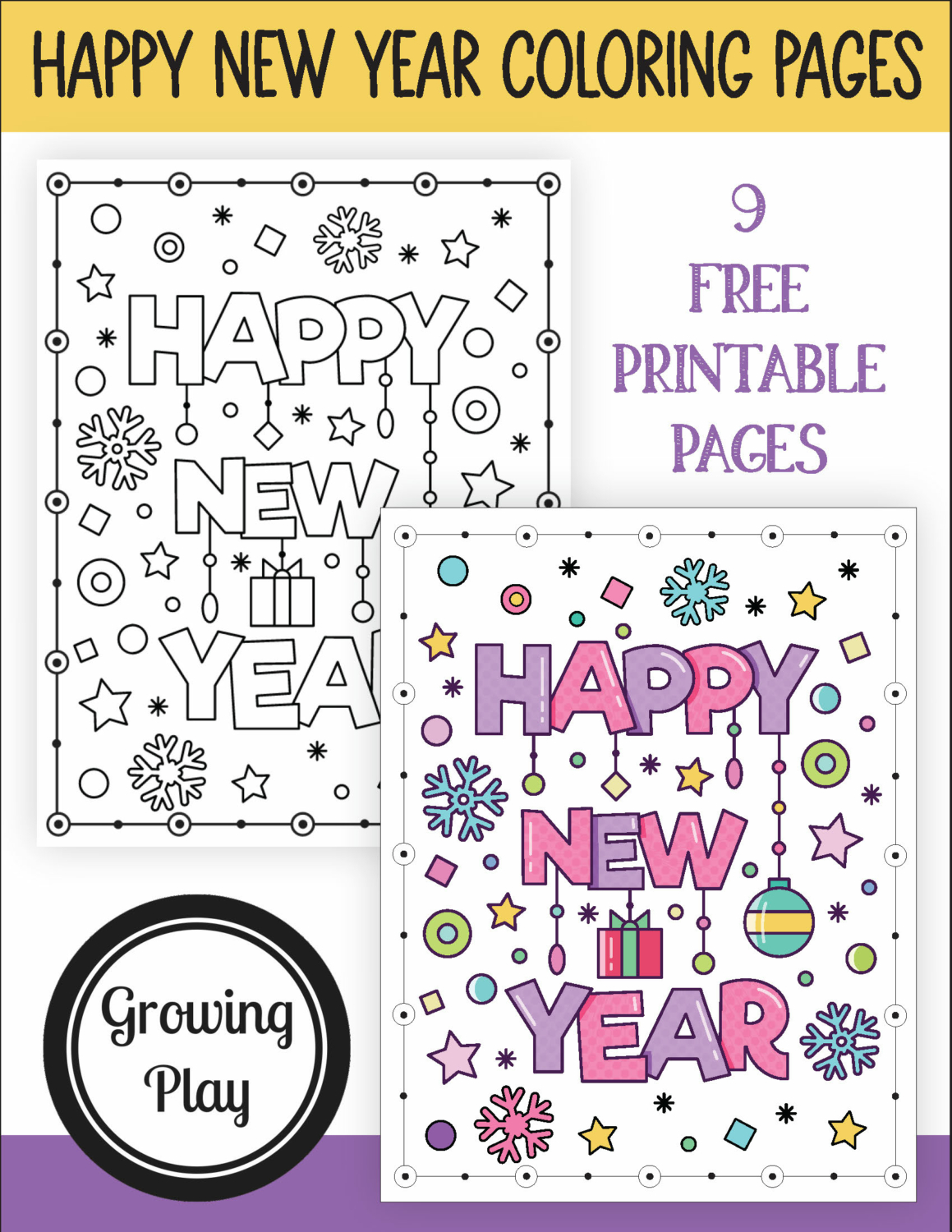 New Year Coloring Pages - Free Printables - Growing Play