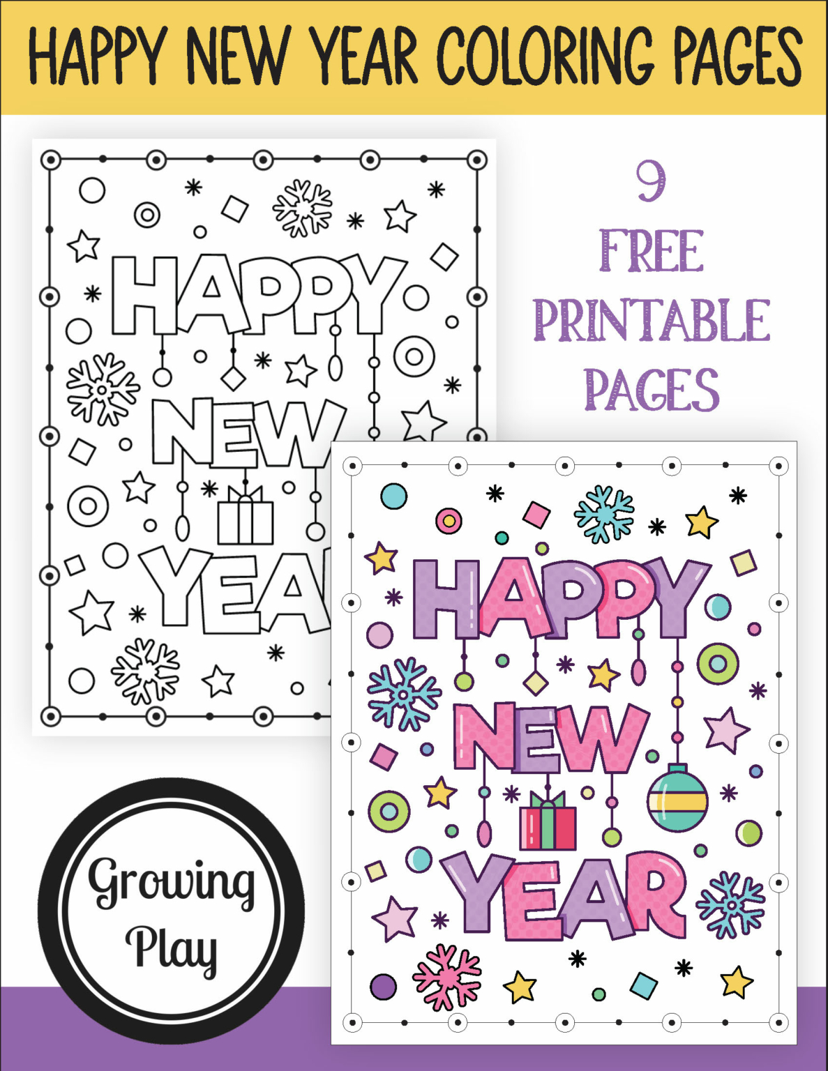 New Year Coloring Pages - Free Printables - Growing Play