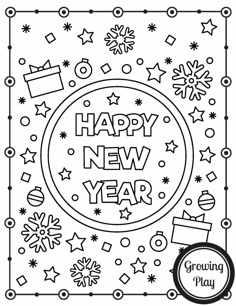 New Year Coloring Pages - Free Printables - Growing Play