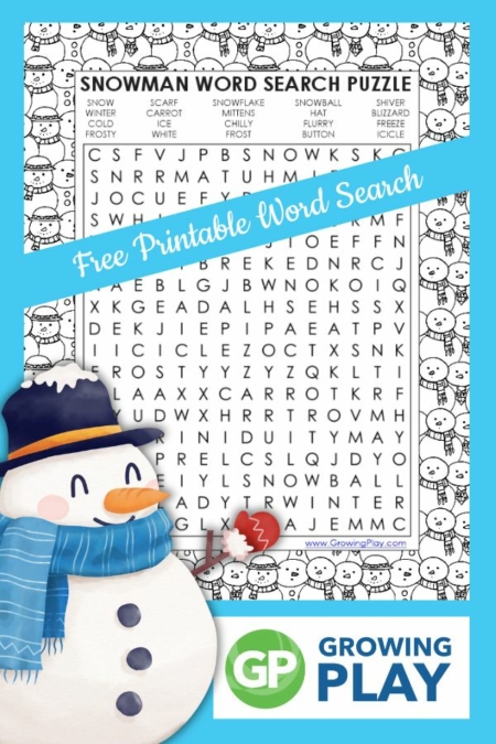 Snowman Word Search - Free Printable - Growing Play