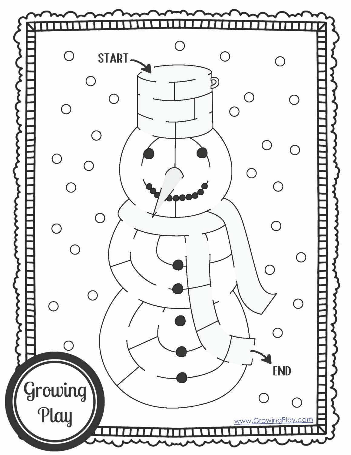 Snowman Maze Free Printable PDF Packet - Growing Play