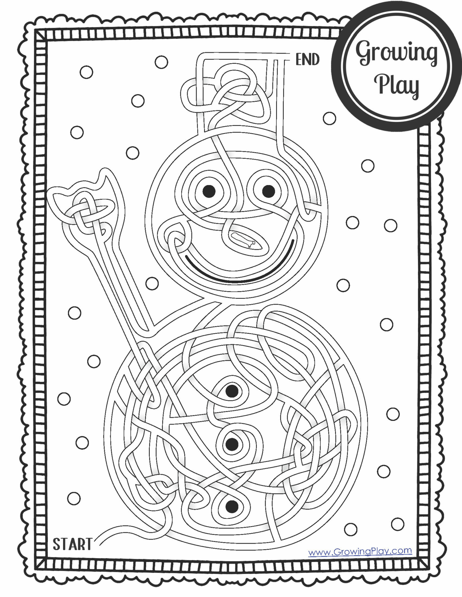 Snowman Maze Free Printable PDF Packet - Growing Play
