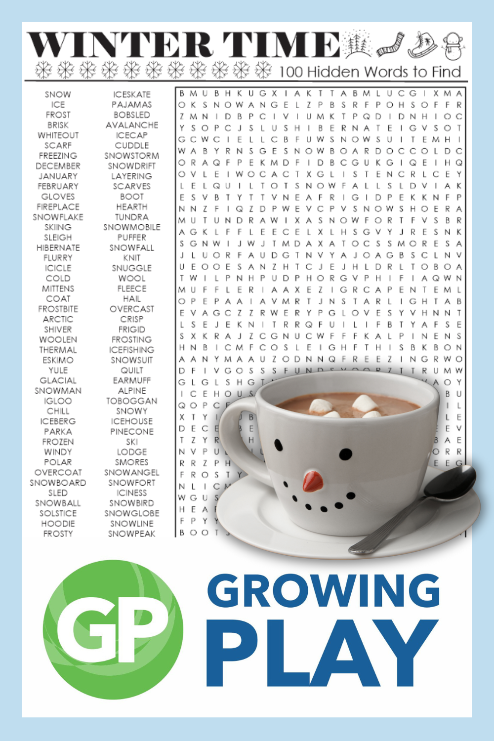 Hard Winter Word Search Free Printable Activity Growing Play