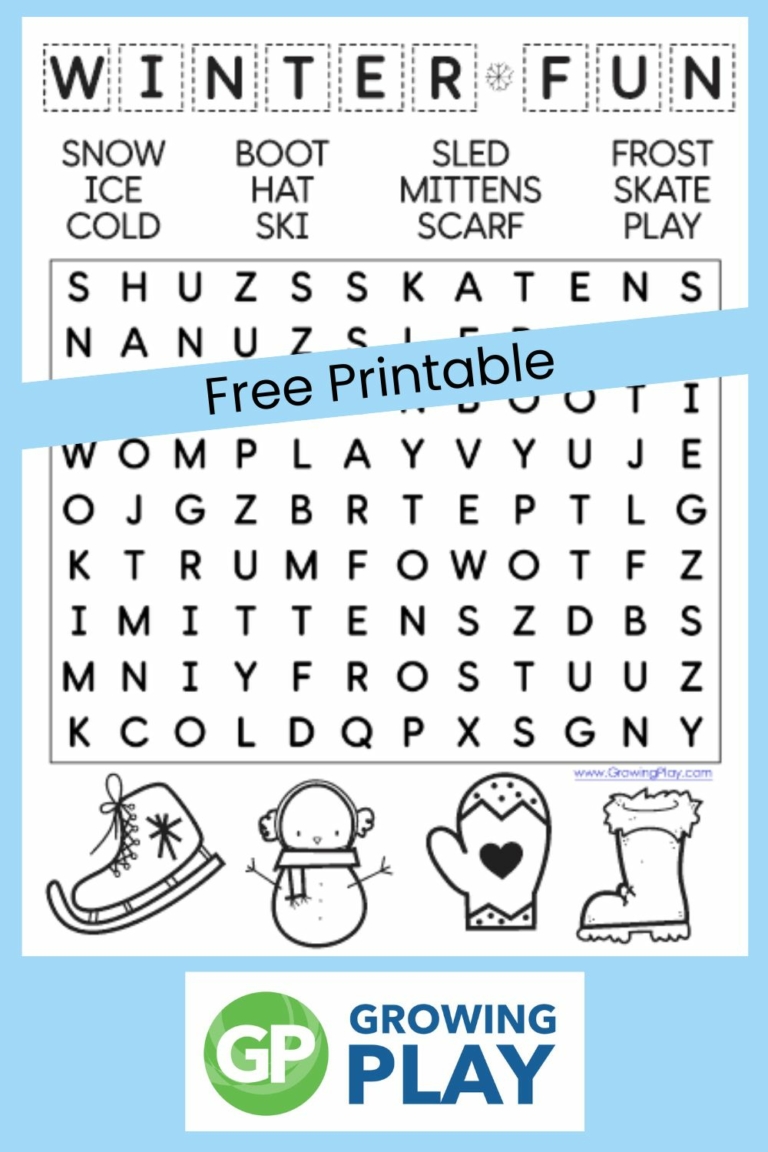 Easy Winter Word Search Free Printable for Kids - Growing Play