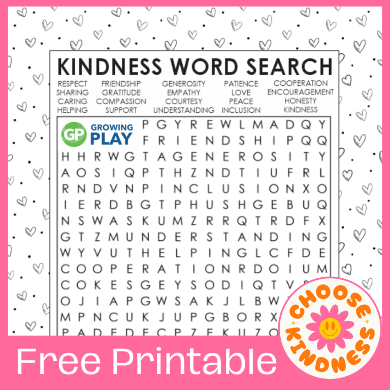 Kindness Word Search Free Printable - Growing Play