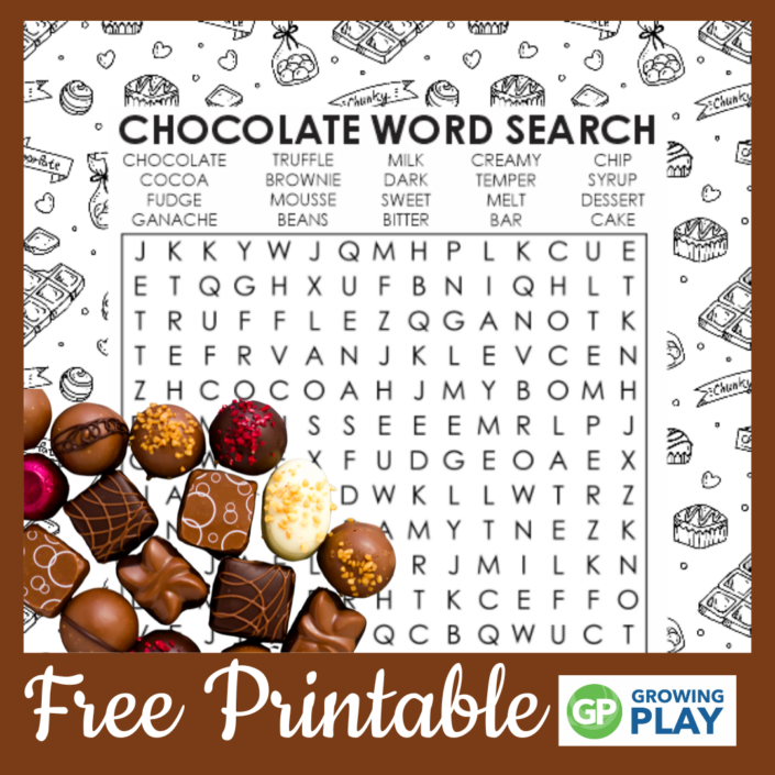 Chocolate Word Search Puzzle Print for Free Today - Growing Play