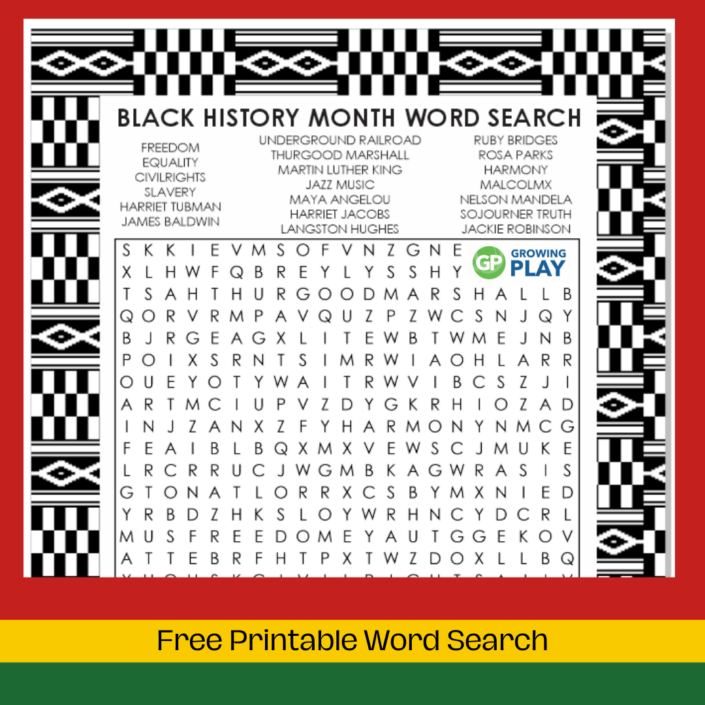 Free Printable Black History Month Word Search - Growing Play