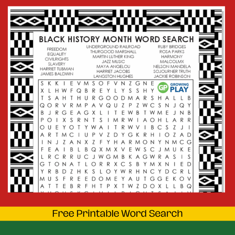 Free Printable Black History Month Word Search - Growing Play