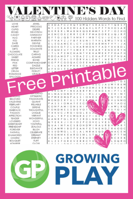 Valentine's Day Word Search Hard Puzzle - Free PDF - Growing Play
