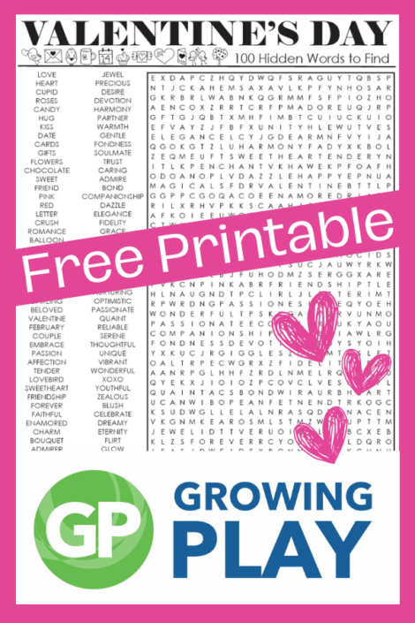 Valentine's Day Word Search Hard Puzzle - Free PDF - Growing Play