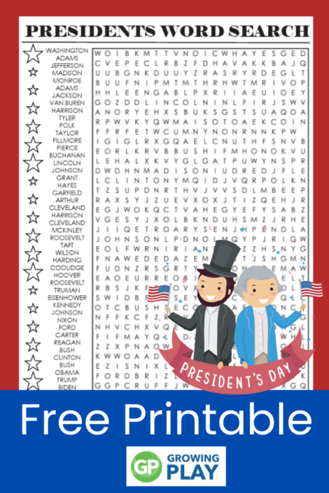 President Word Search Free Printable - Growing Play