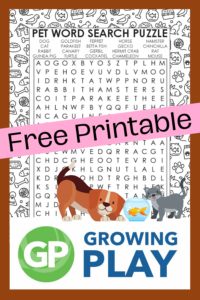 Pet Word Search Free Printable - Growing Play