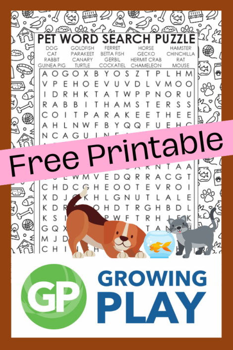 Pet Word Search Free Printable - Growing Play