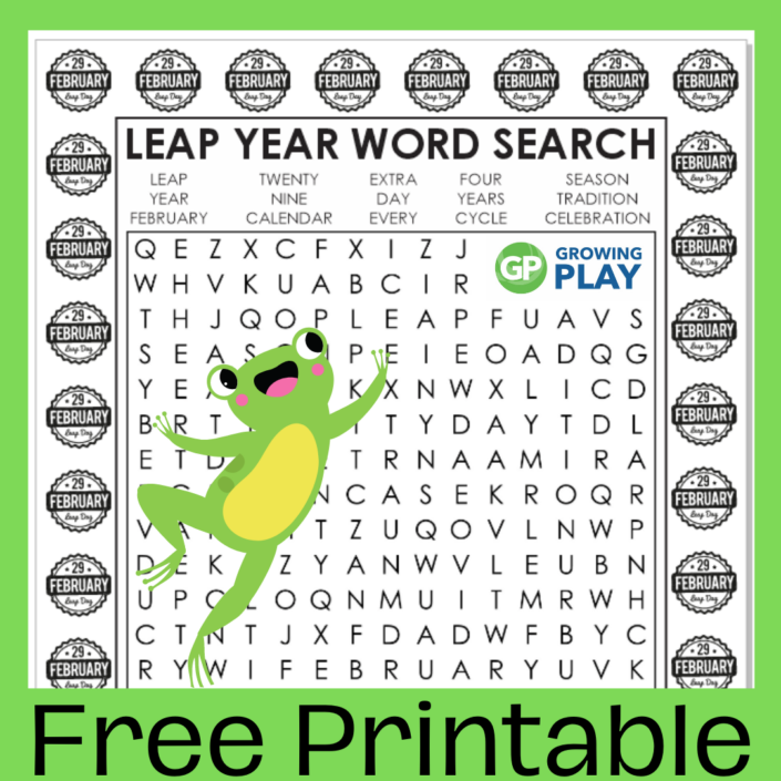 Leap Year Word Search Free Printable - Growing Play