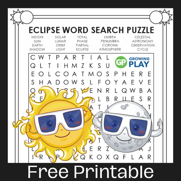 Eclipse Word Search Printable Free PDF - Growing Play