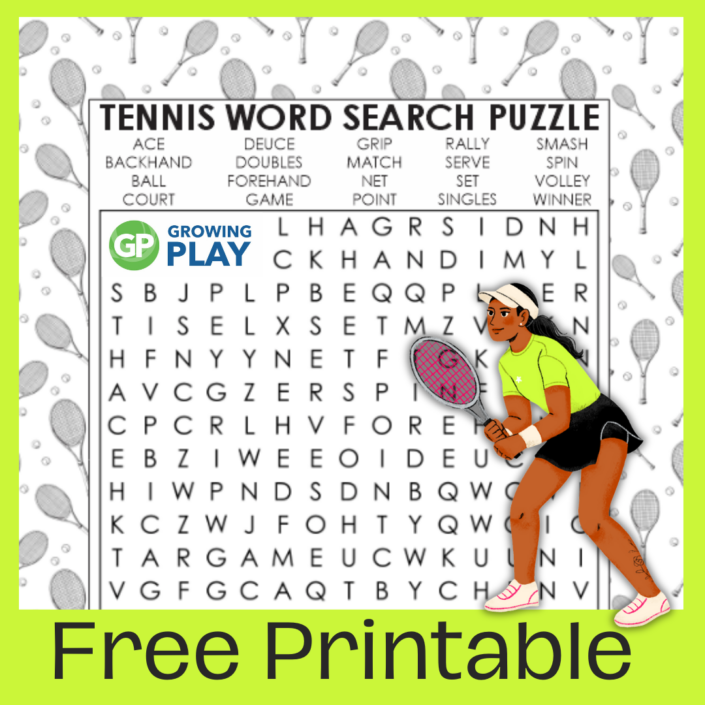 Tennis Word Search Printable Puzzle FREE - Growing Play