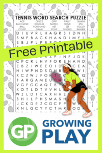 Tennis Word Search Printable Puzzle FREE - Growing Play