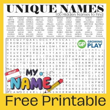 Unique Names Word Search Free Printable - Growing Play