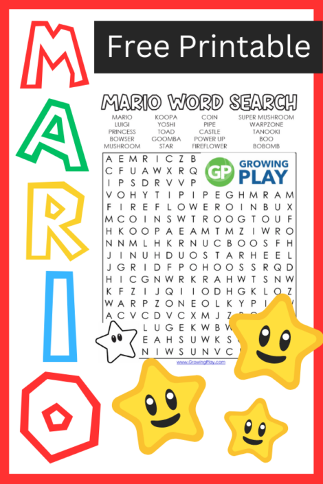 Mario Word Search Printable - Free PDF - Growing Play