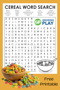 Cereal Word Search Printable - Free PDF - Growing Play
